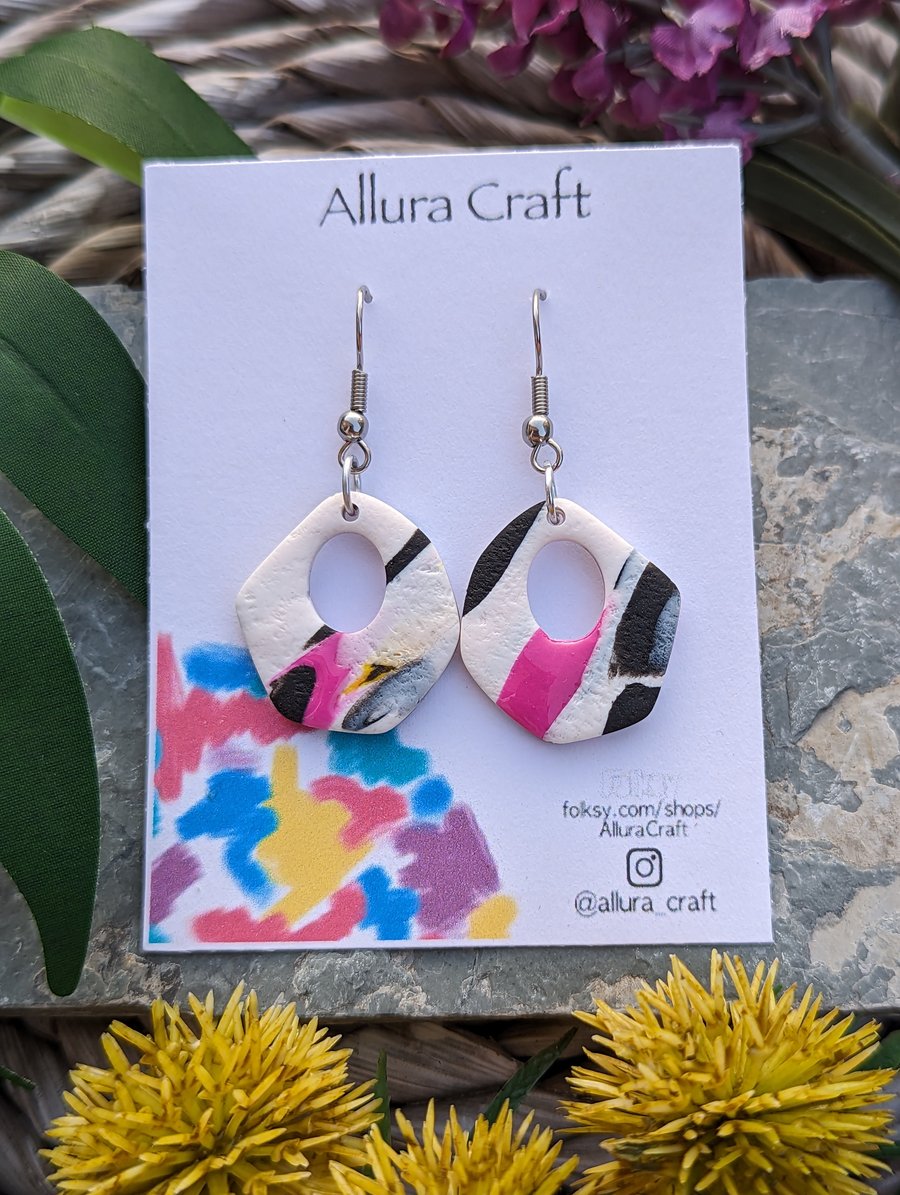 Abstract White & Colour Eco Texture Earrings - Folksy