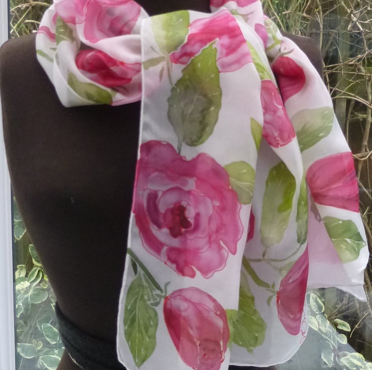 Red Roses hand painted silk scarf - Folksy