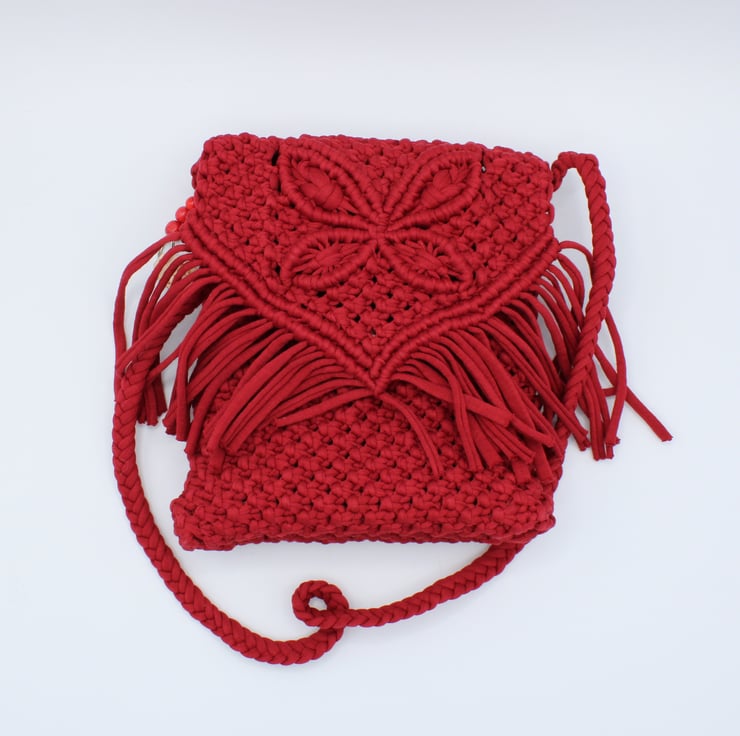 Red macrame shoulder bag - Folksy