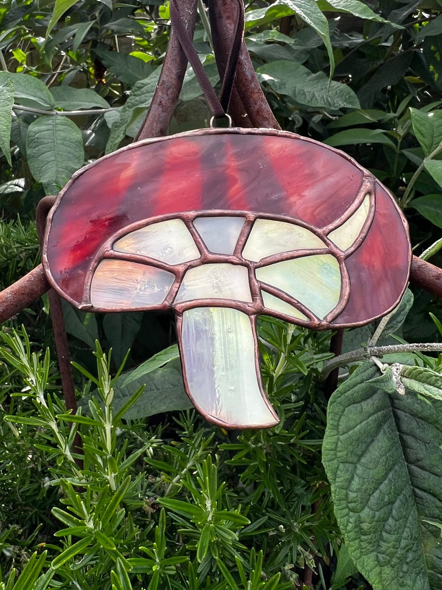 Red and copper stained glass mushroom toadstool - Folksy