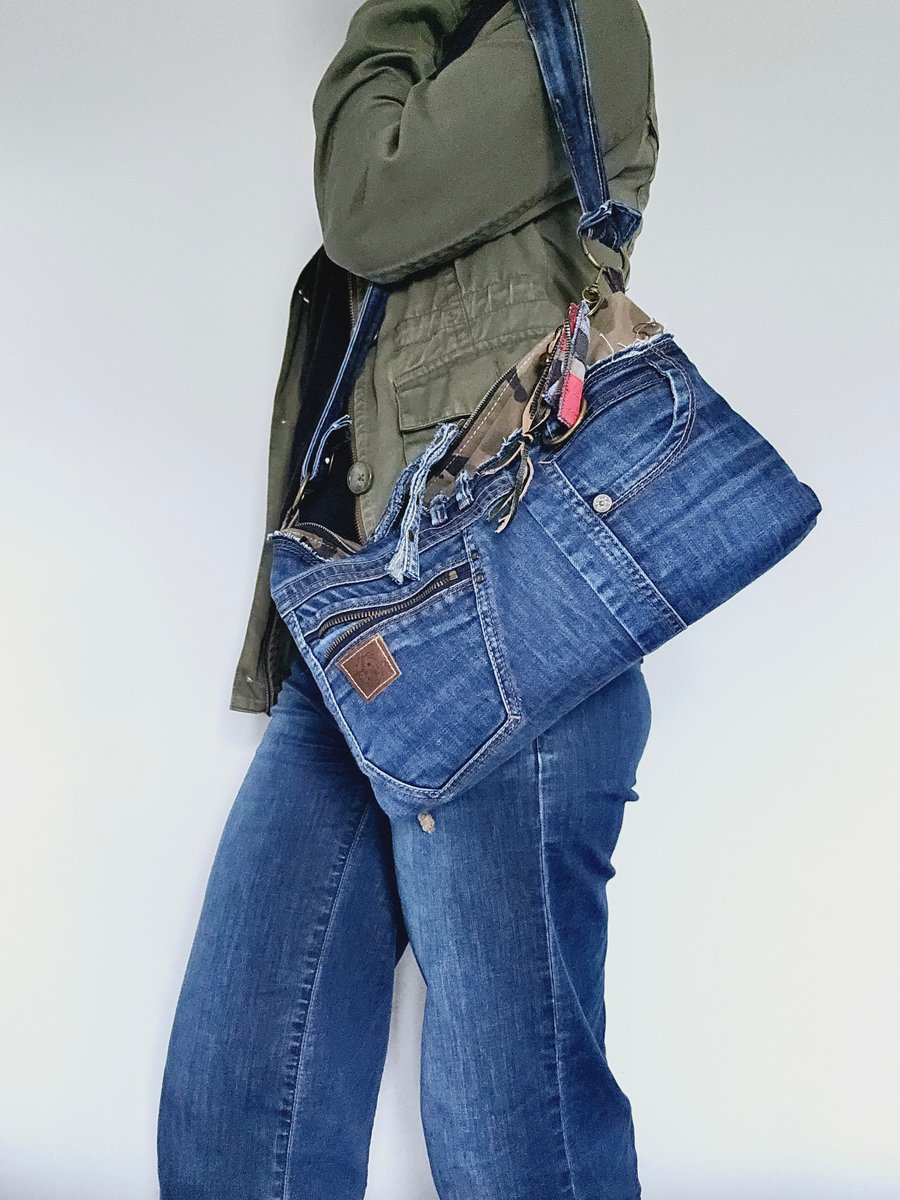 Upcycled Jeans Bag - Denim Handbag with Double ... - Folksy