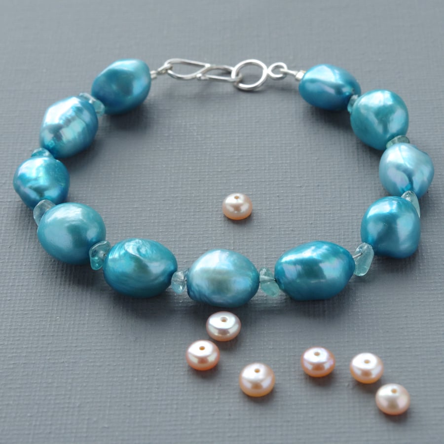Turquoise Blue Freshwater Pearl & Aqua Bery... - Folksy