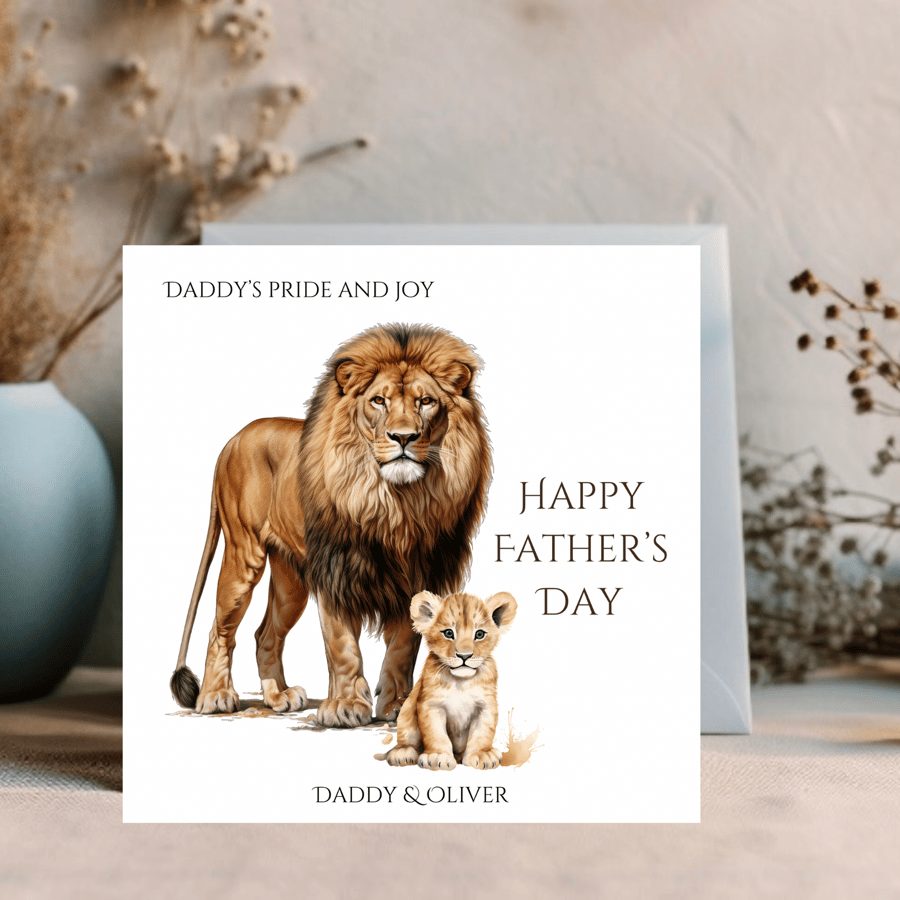 Fathers Day Card - personalised lion's pride ca... - Folksy