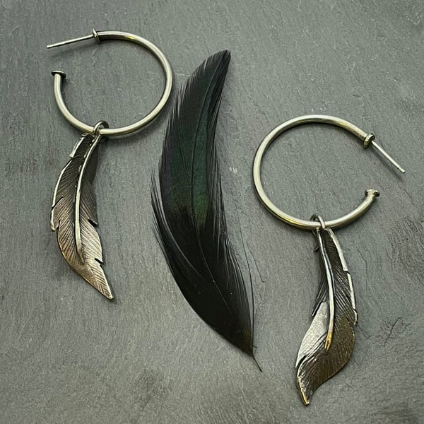 Hanging Feather Hoops - Folksy