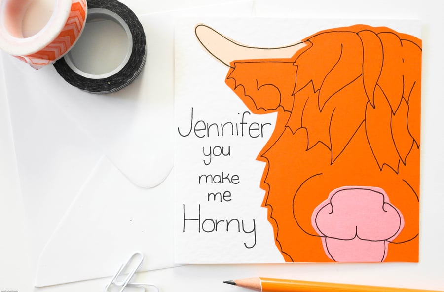 Personalised Highland cow Valentines card, Funn... - Folksy