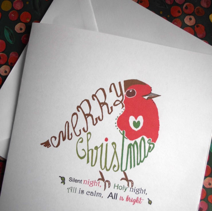 Handdrawn Robin Word Art Christmas Card, Pack o... - Folksy