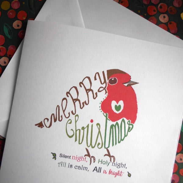 Handdrawn Robin Word Art Christmas Card, Pack o... - Folksy