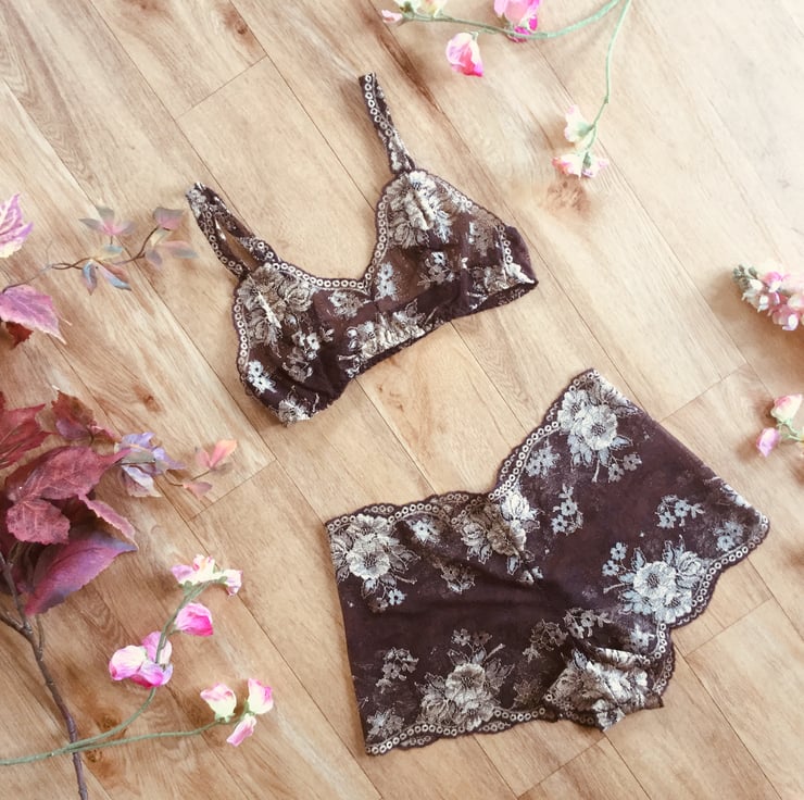 Cocoa and gold pinup style bralette - Folksy