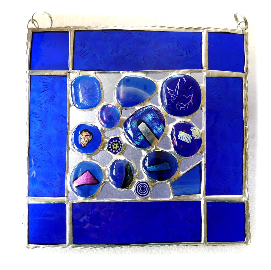 Blue Abstract Suncatcher Stained Glass Fusion 008 - Folksy