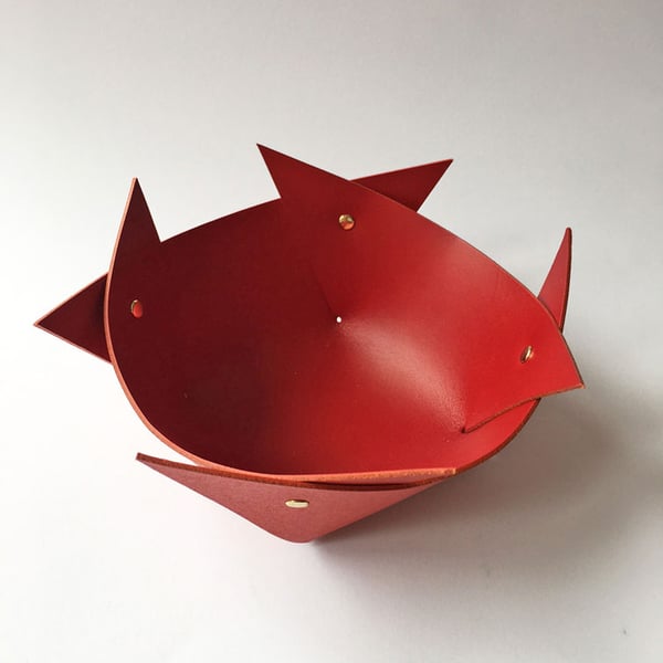 Red leather dish - Folksy