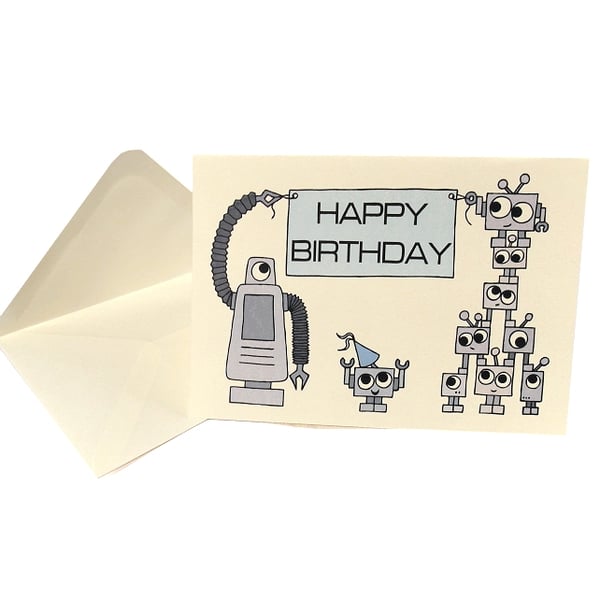 Robot Birthday Card - Folksy