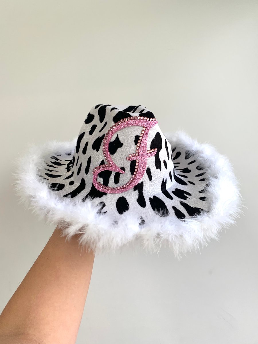 Fur Trim Cow Print Cowboy Hat - Folksy