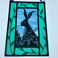 Stained glass panel of a hare - Folksy