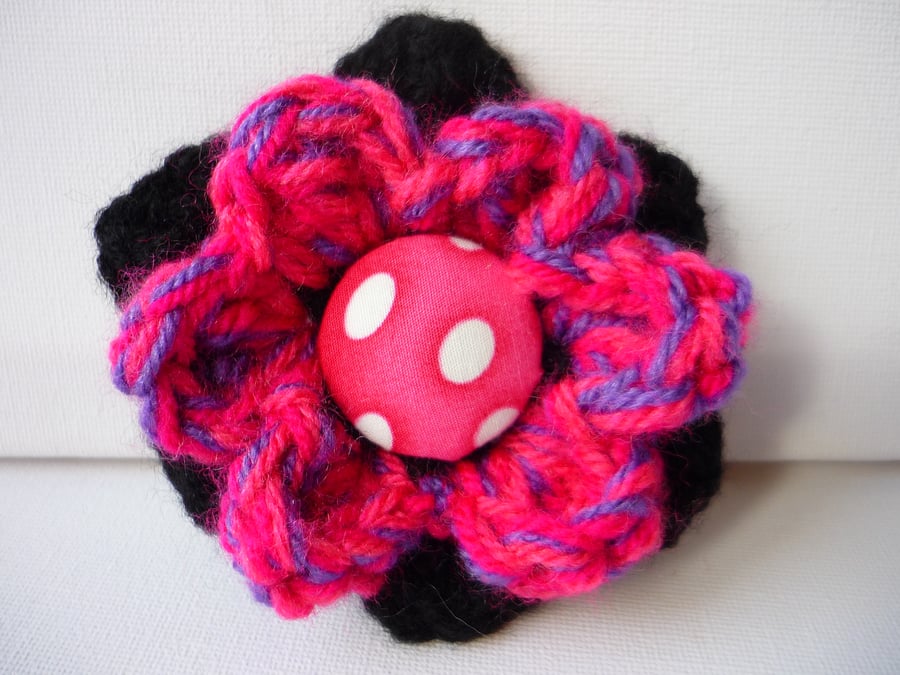 BOHO Flower Brooch Handmade BRIGHT PINK & B... - Folksy