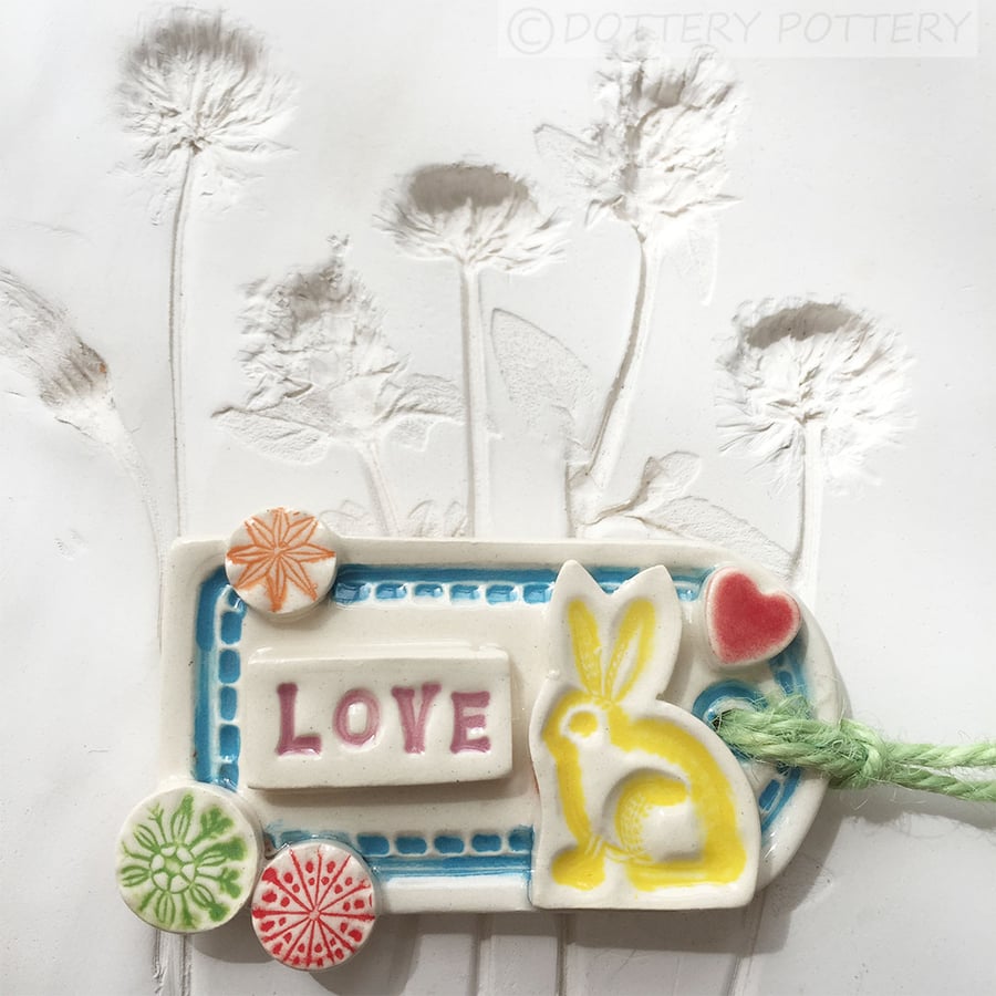 Ceramic gift tag decoration with rabbit and flo... - Folksy