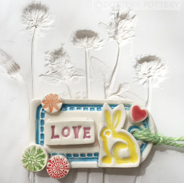 Ceramic gift tag decoration with rabbit and flo... - Folksy