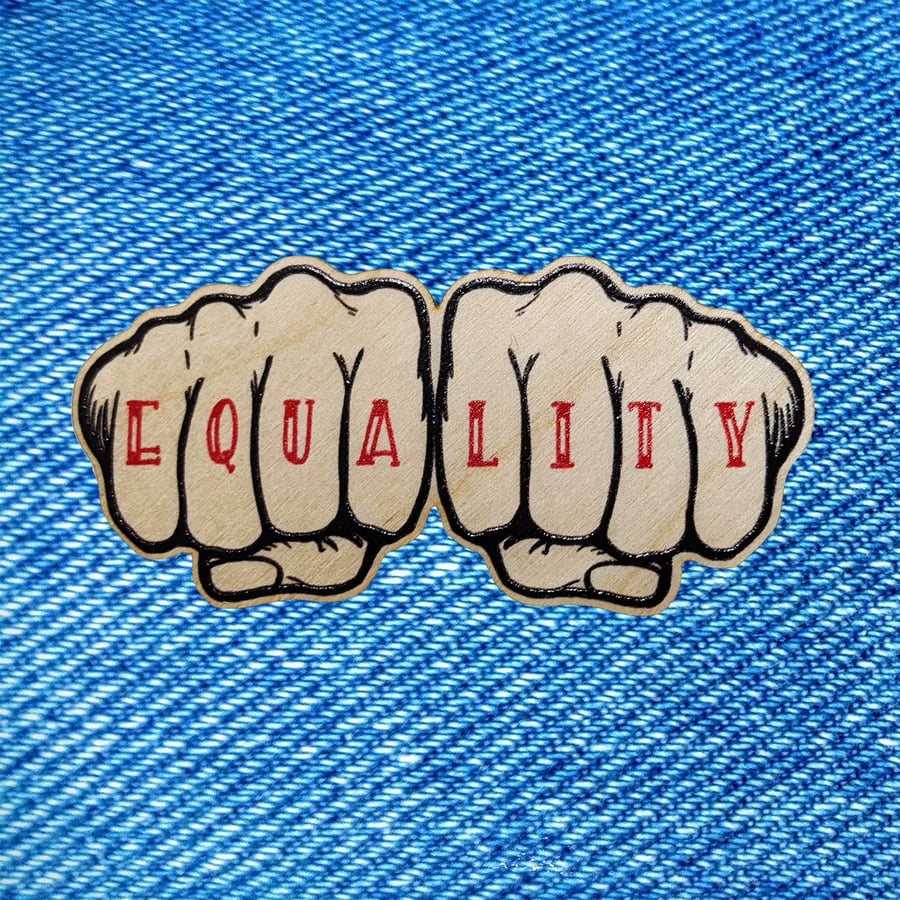 Feminist Equality - wooden pin badge - knuckle ... - Folksy