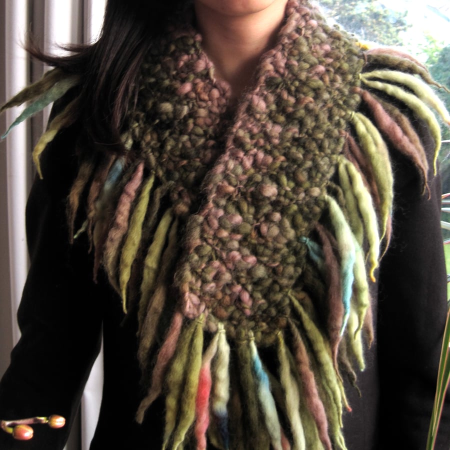 Mossy wool fringed scarf - Folksy