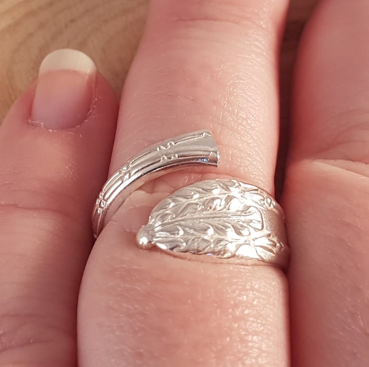 Sterling Silver Upcycled Laurel Spoon Handle Ring - Folksy