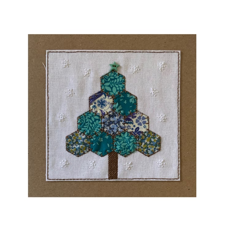 Christmas Tree Card, Hexie Patchwork Tree Chris... - Folksy