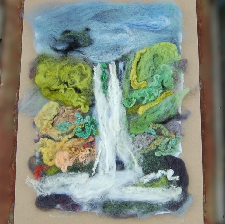 Textile art picture - Waterfall - Needle felte... - Folksy