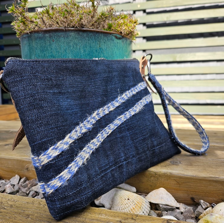 Double Zipper Denim Clutch Purse with Unique As... - Folksy