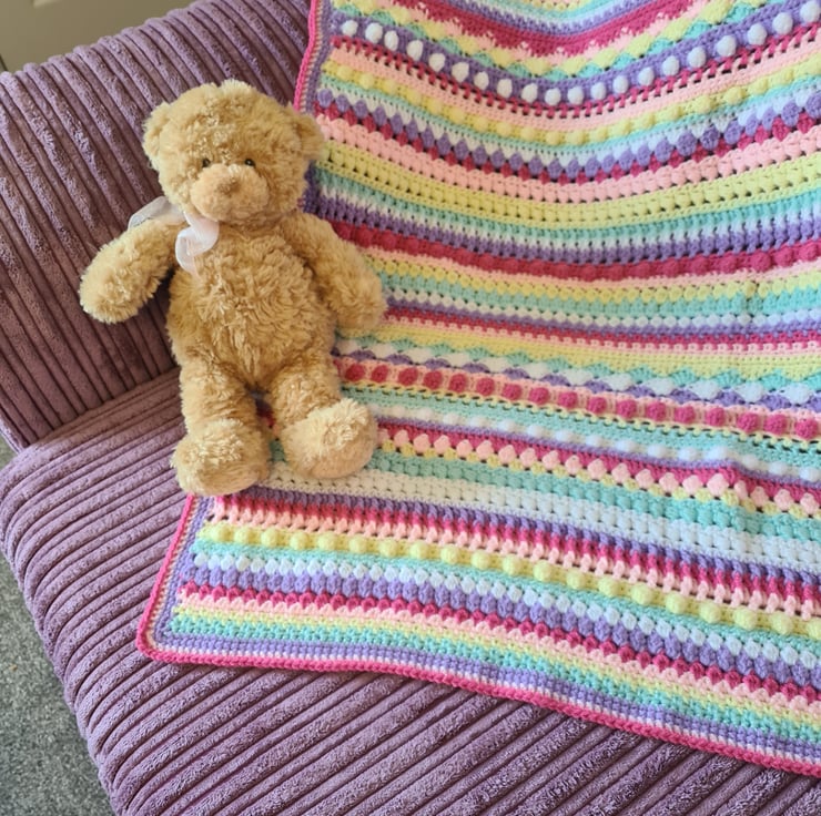 Crochet Baby Blanket - Striped Cot, Toddler or ... - Folksy