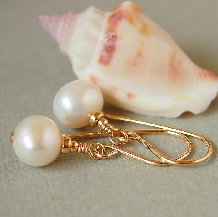 Ivory Freshwater Pearl Bead Earrings,14kt Gold ... - Folksy