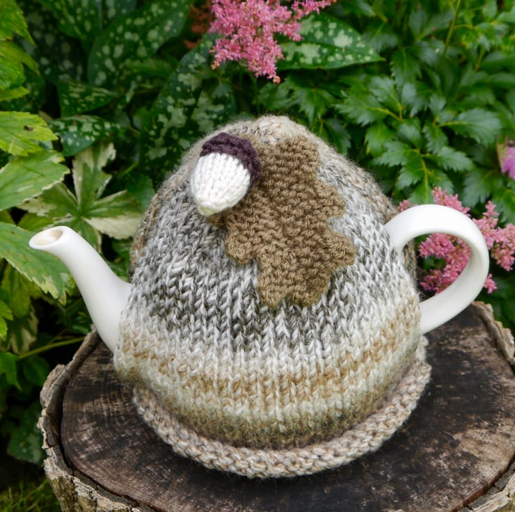 Autumn Marble Tea Cosy with Oak Leaf and Acorn - Folksy