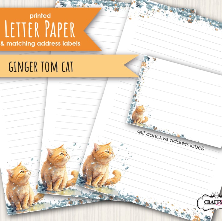 Letter Writing Paper Ginger Tom Cat, with match... - Folksy