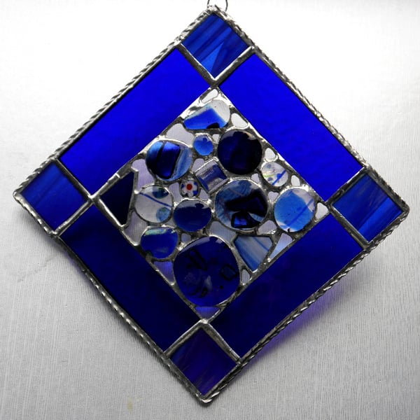 Blue Abstract Suncatcher Stained Glass Square ... - Folksy