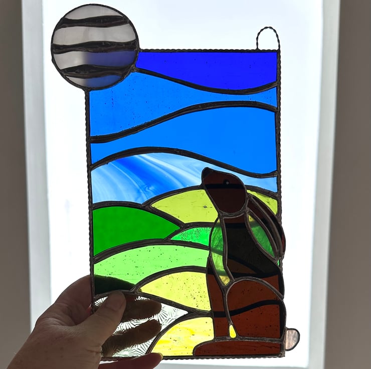 Stained Glass Hare Panel - Moon Gazing Hare - W... - Folksy