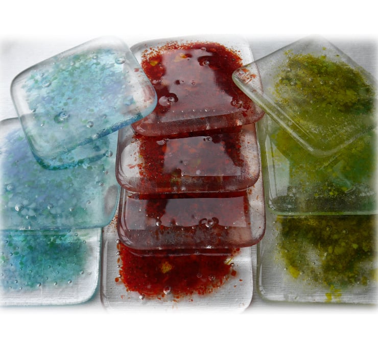 2 Fused Glass Coasters Frit Decorated Turquoise... - Folksy