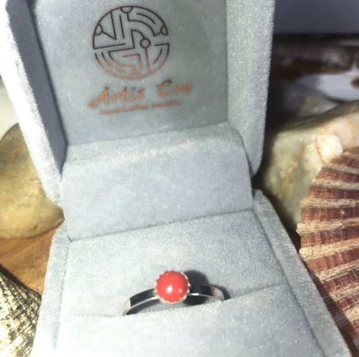 Mediterranean Red Coral Sterling Silver ring uk... - Folksy