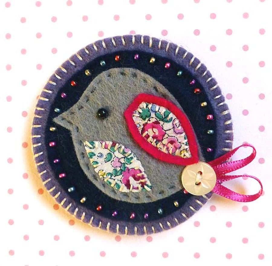 Felt Bird Brooch Pin - Folksy