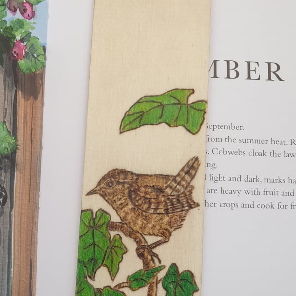 Wren wooden bookmark handburnt using pyrography - Folksy