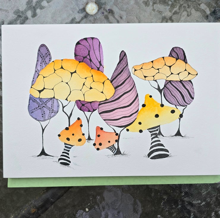 Zendoodle Trees - Watercolour Art Print from Or... - Folksy