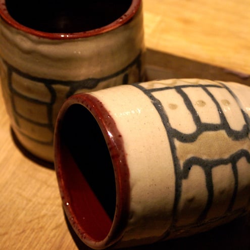 Set of two tea beakers with aztec motif - glaze... - Folksy