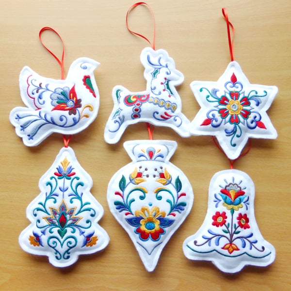 Christmas decorations, embroidered. Set of 6. M... - Folksy