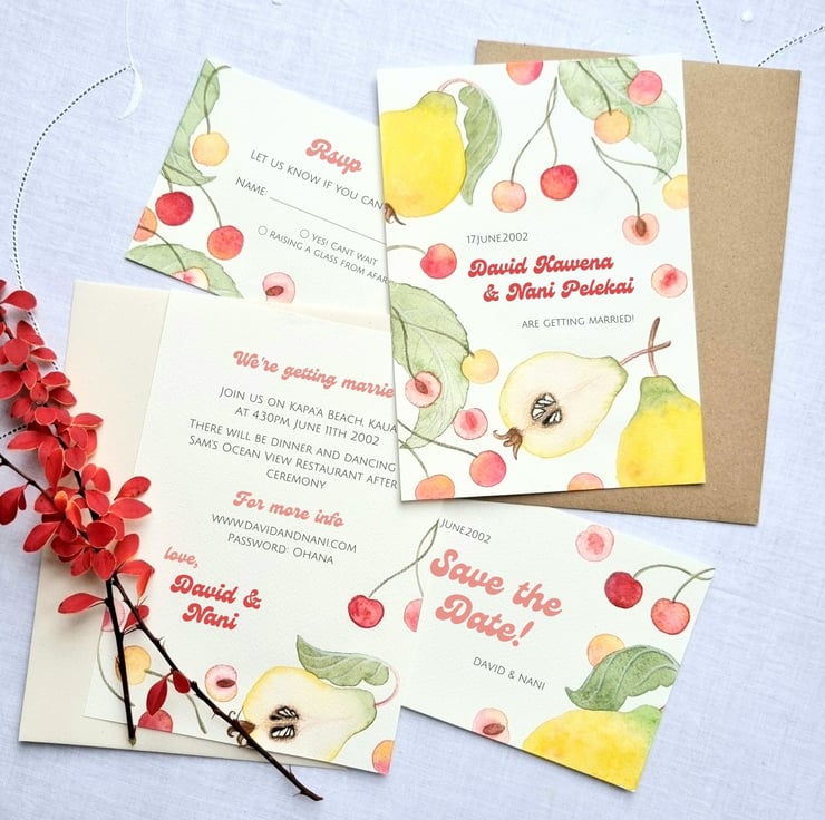 10 Summer fruits wedding invitations, A5 waterc... - Folksy