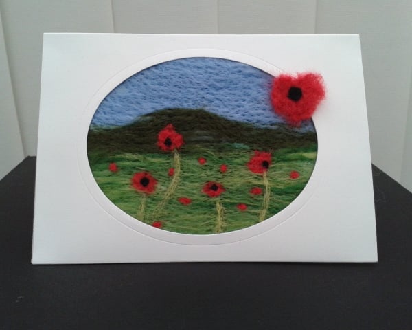 Greetings card, picture - needle felted poppies - Folksy
