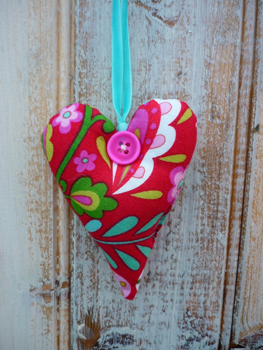 Small Brightly Coloured Hanging Heart Decoratio... - Folksy