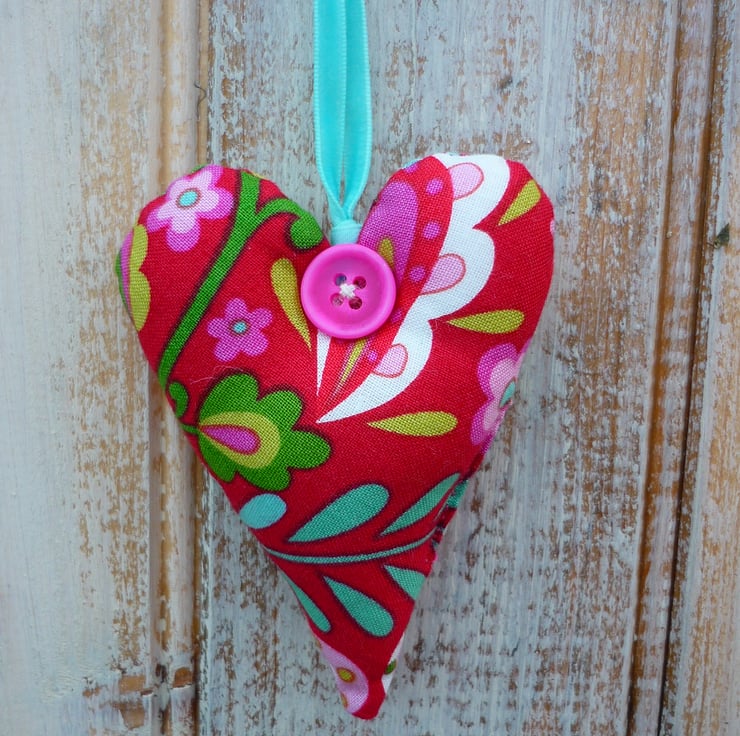 Small Brightly Coloured Hanging Heart Decoratio... - Folksy