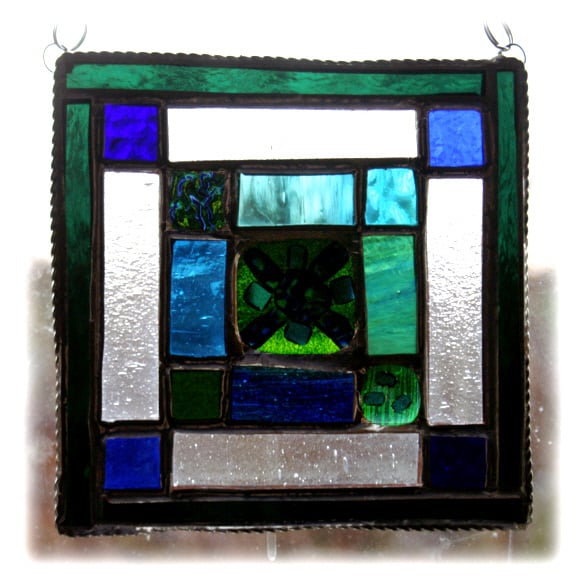 Classic Square Stained Glass Suncatcher Green H... - Folksy