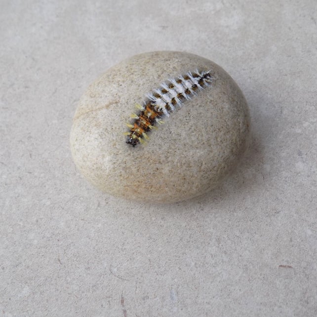 Painted Stone 'Comma Butterfly Caterpillar' - Folksy