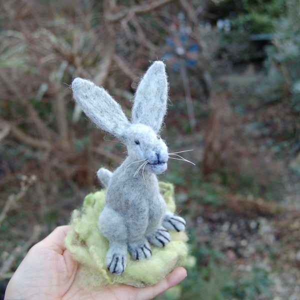 Needle felt grey hare - Folksy