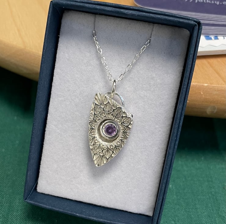 Silver shadow box with purple stone - Folksy