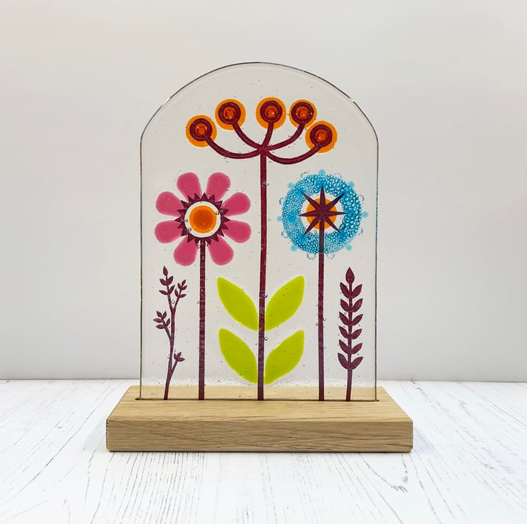 Fused Glass Botanicals on Oak 4 - Handmade Fuse... - Folksy