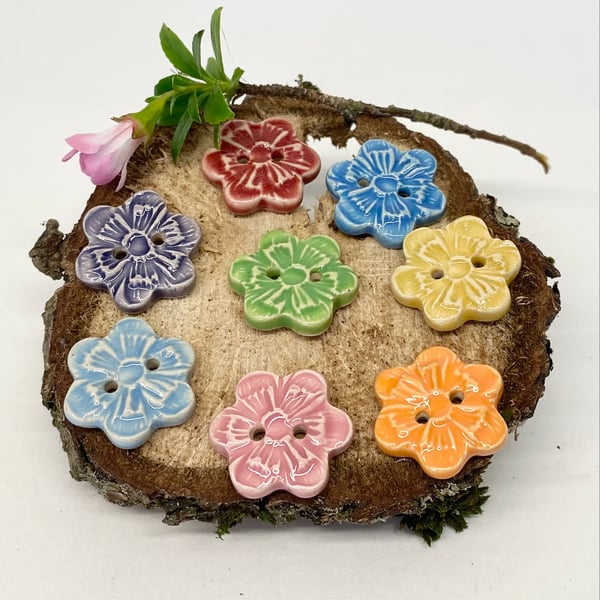 Set of eight little handmade ceramic flower but... - Folksy