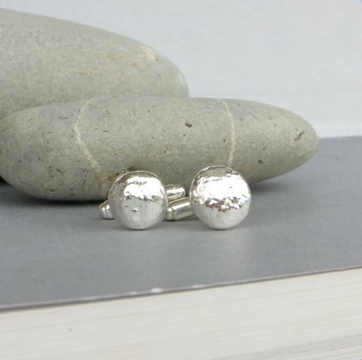 Sterling Silver Cufflinks, Round Pebble Cufflin... - Folksy